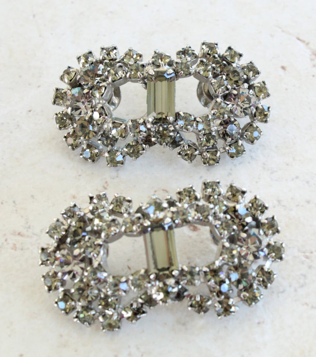 Rhinestone Shoe Clips Grey Gray Prong Set Super Sparkly Bow Shape ...