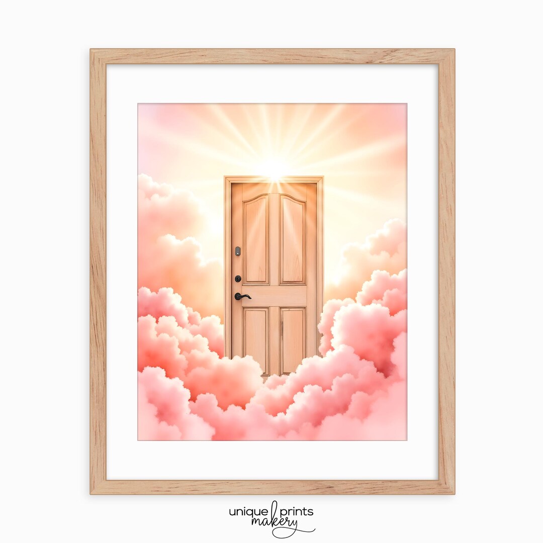 Heavenly Door in Pink Clouds Printable - Dreamy Light-touched Scene ...