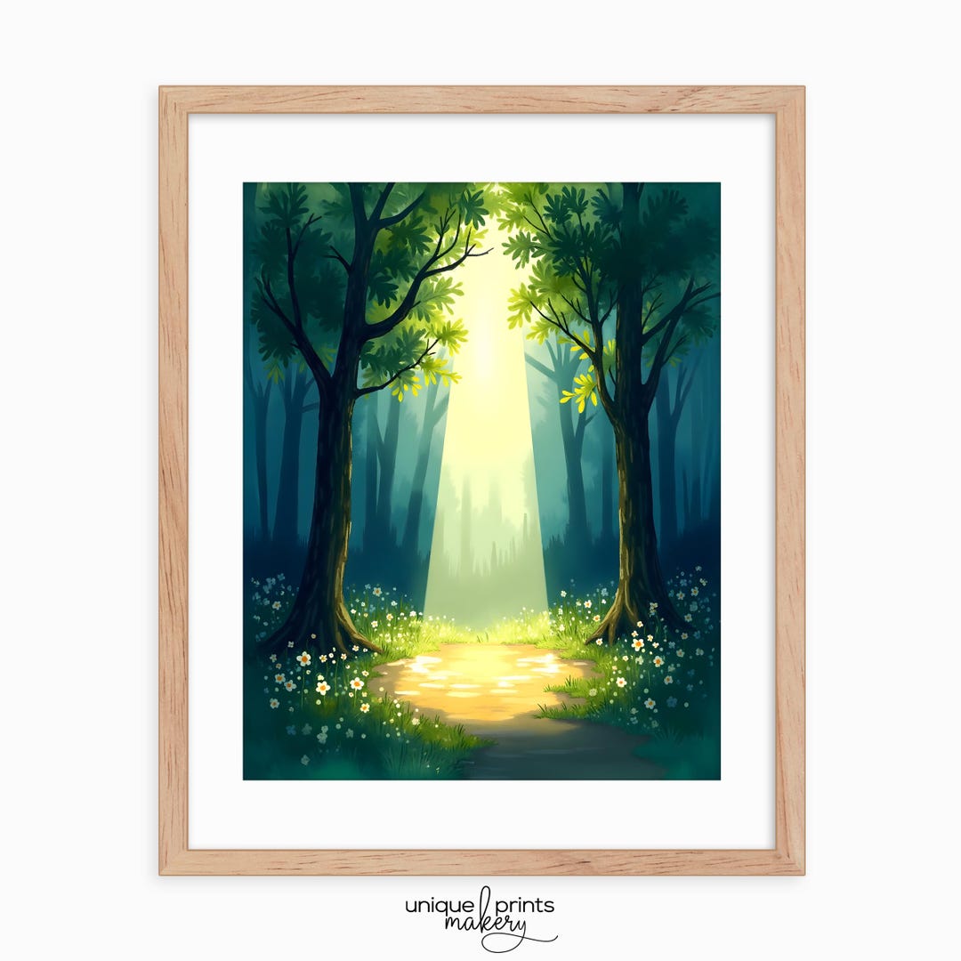 Enchanted Forest Light Printable - Moody Woodland Path Art, Rustic ...