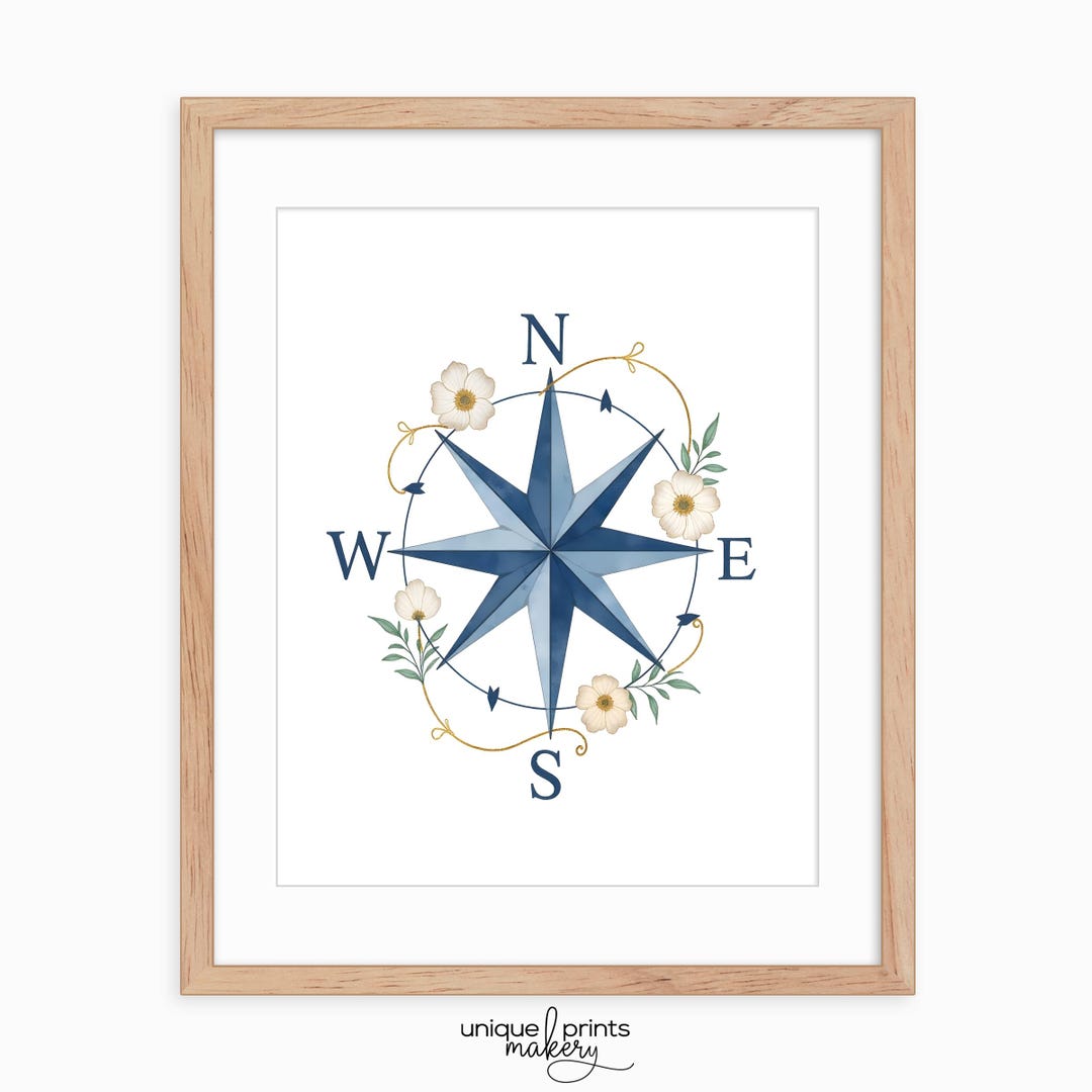 Printable Nautical Compass Art - Vintage Travel Wall Decor, Rustic ...