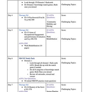 NBCOT 4 Week Study Plan - Etsy
