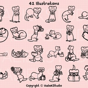 42 Ferrets and Weasels Svg Bundle - Cute Kawaii or Chibi Ferret and ...