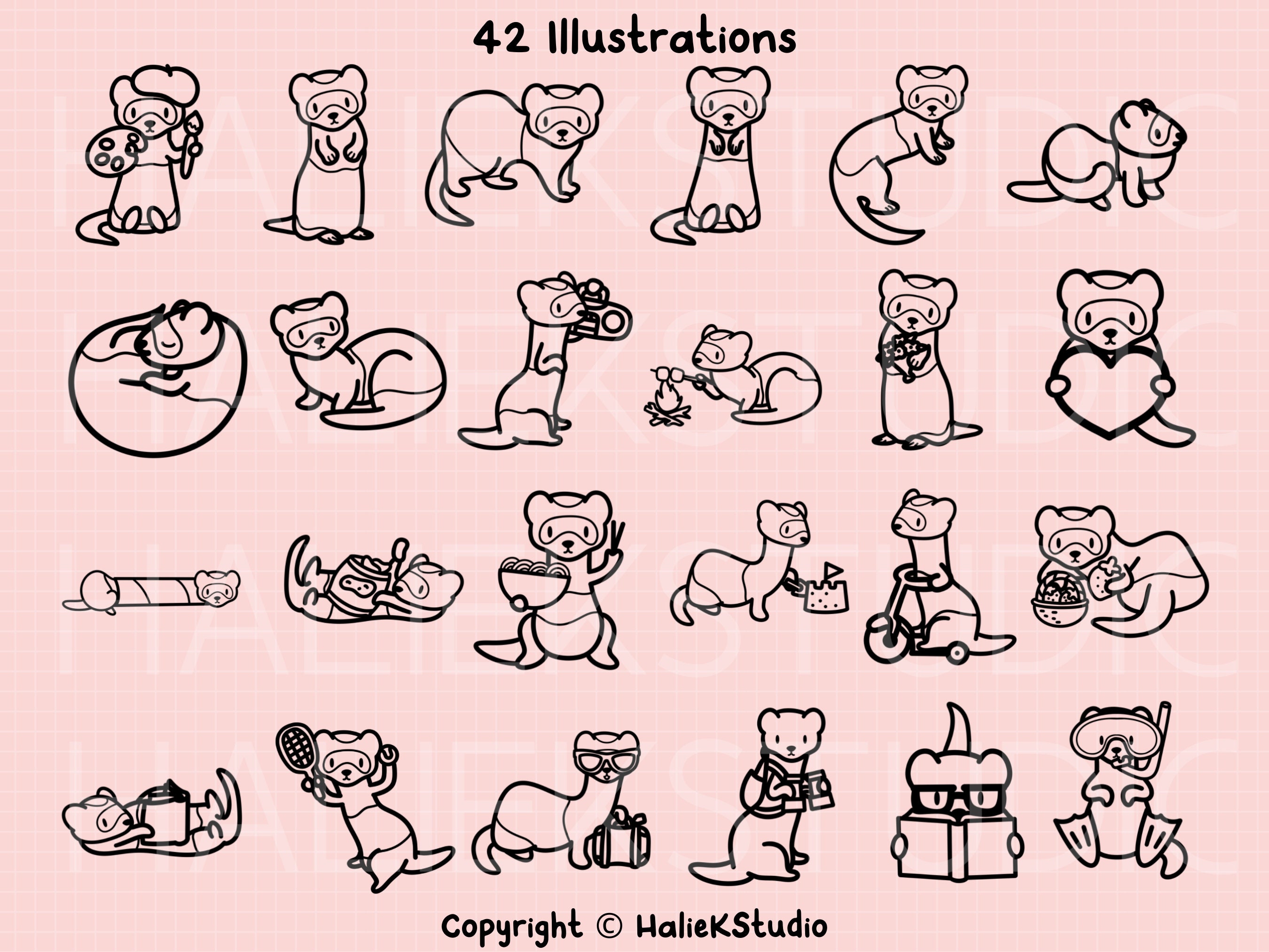 42 Ferrets and Weasels Svg Bundle - Cute Kawaii or Chibi Ferret and ...