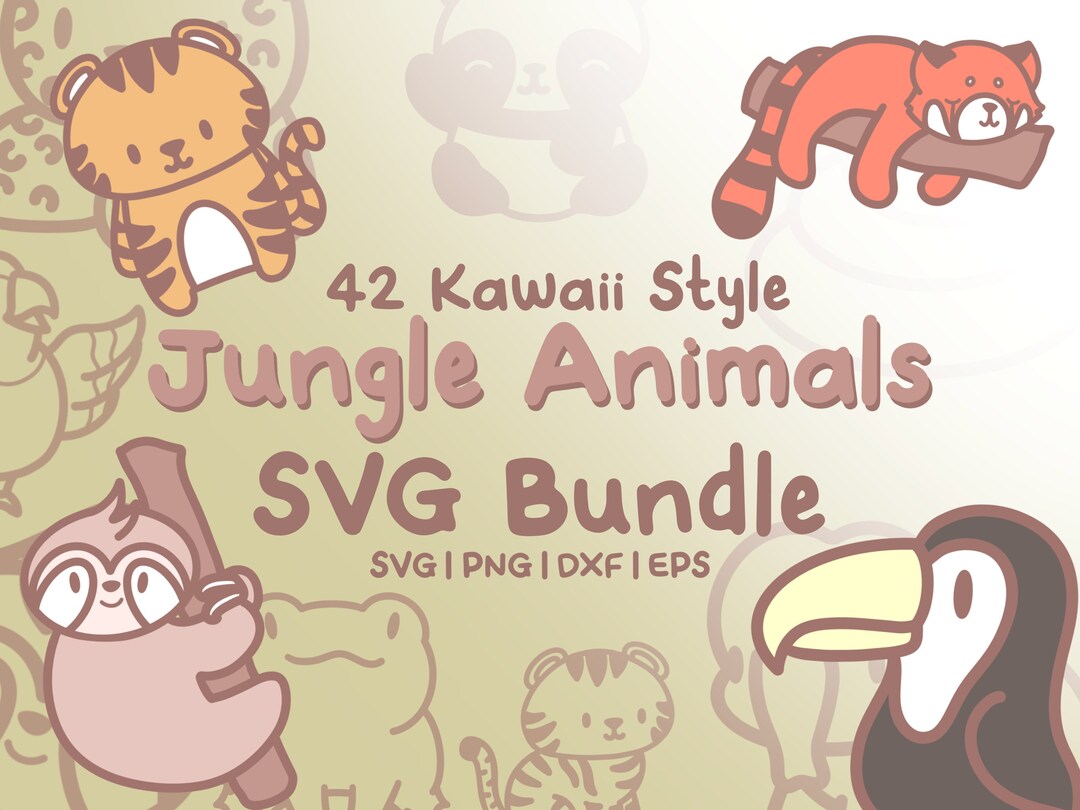 42 Jungle Animals Svg Bundle - Cute Kawaii Style Safari Animal Images ...