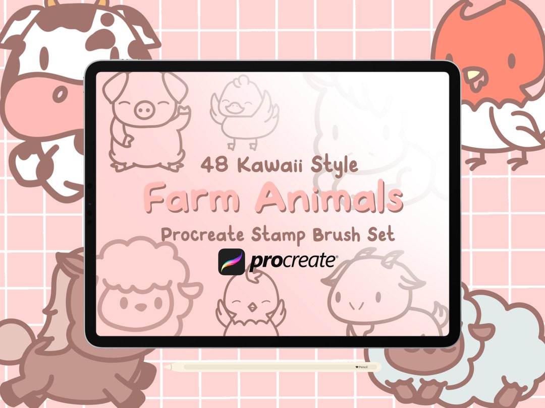 48 Procreate Farm Animals Stamps -cute Kawaii Style Procreate Stamp ...