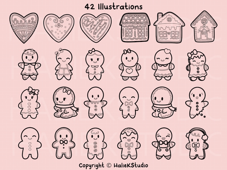42 Gingerbread Men Svg Bundle - Cute Kawaii or Chibi Gingerbread Cookie ...