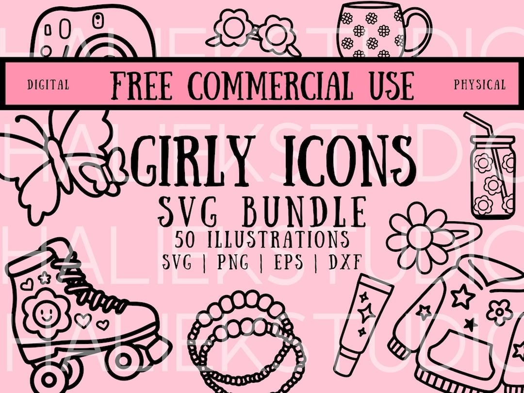 Girly Aesthetic Icons SVG Bundle – 50 Clip Art Images (commercial Use ...