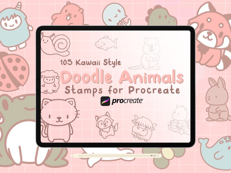 105 Kawaii Doodle Animal Stamps: Procreate Brushes (digital Download ...