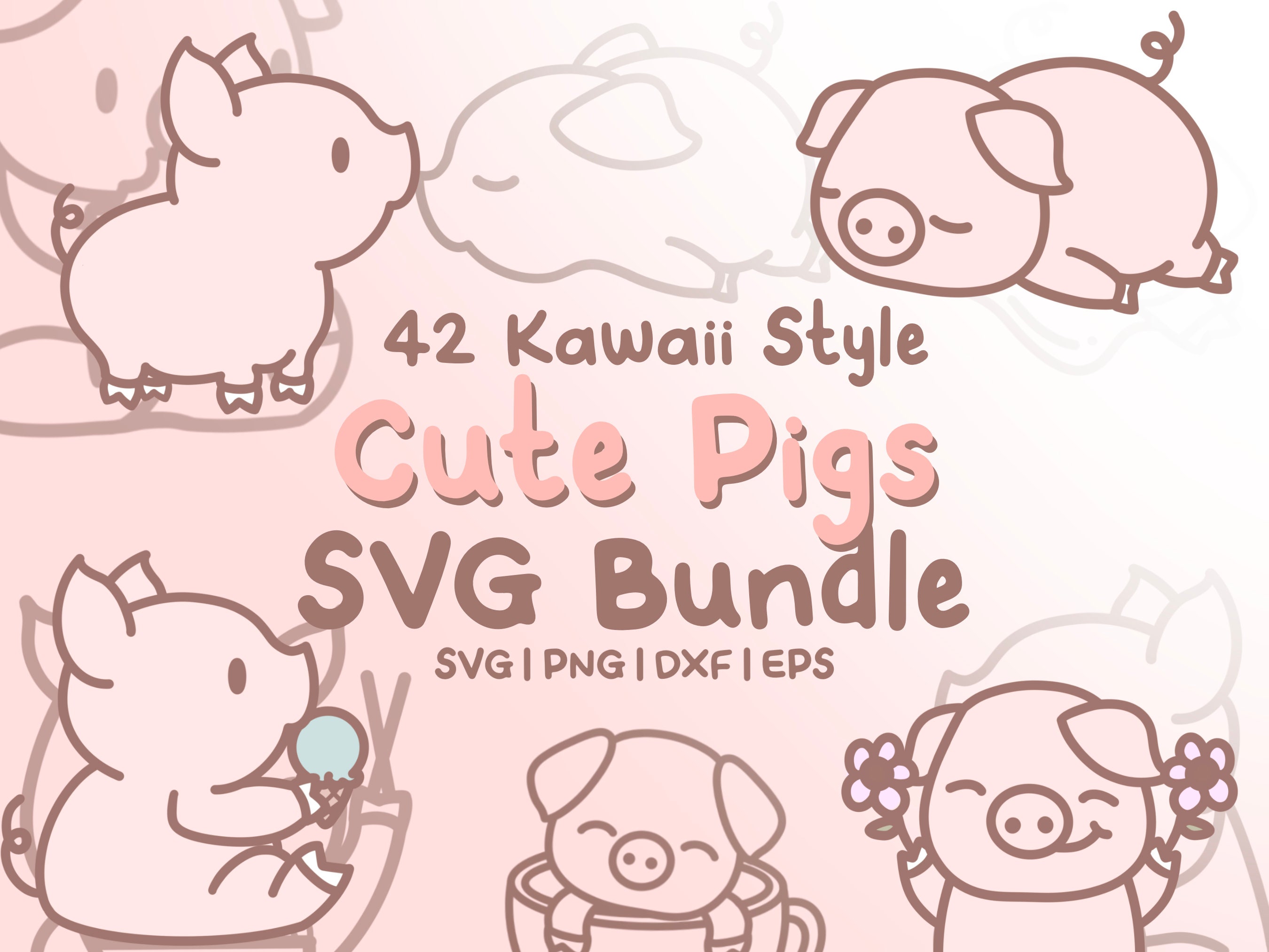 42 Cute Pigs Svg Bundle Cute Kawaii or Chibi Pig Images in - Etsy