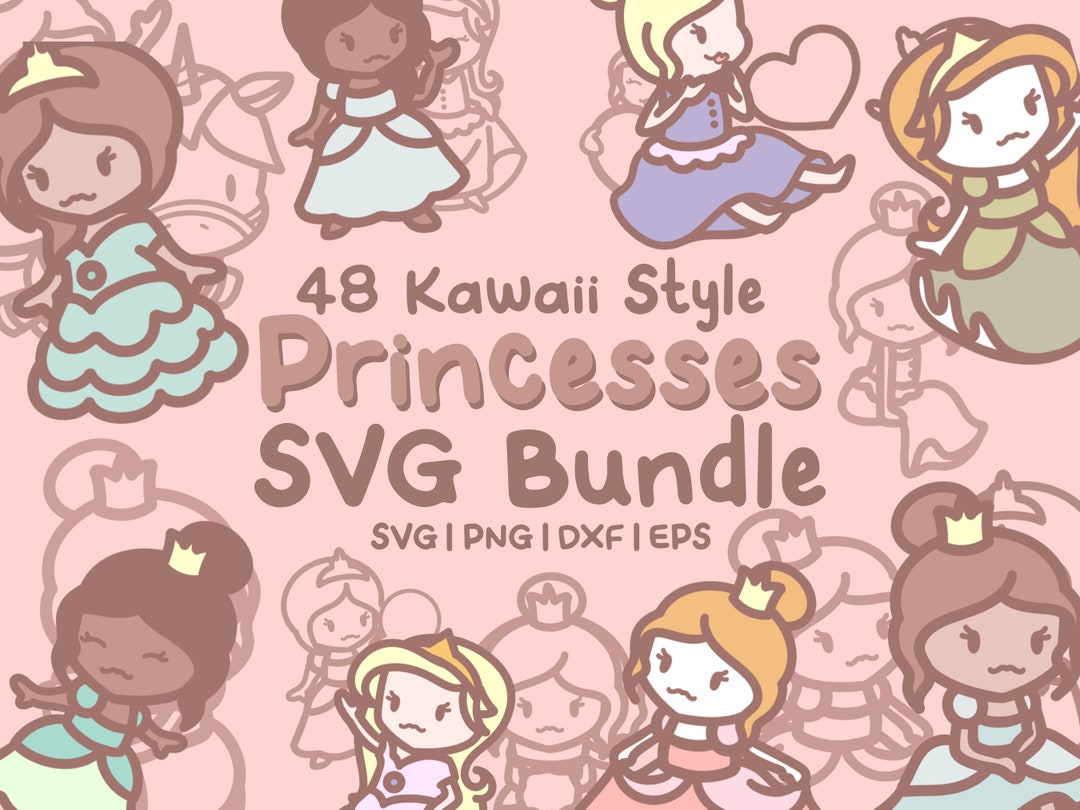 48 Princesses Svg Bundle - Cute Kawaii or Chibi Princess Images in SVG ...