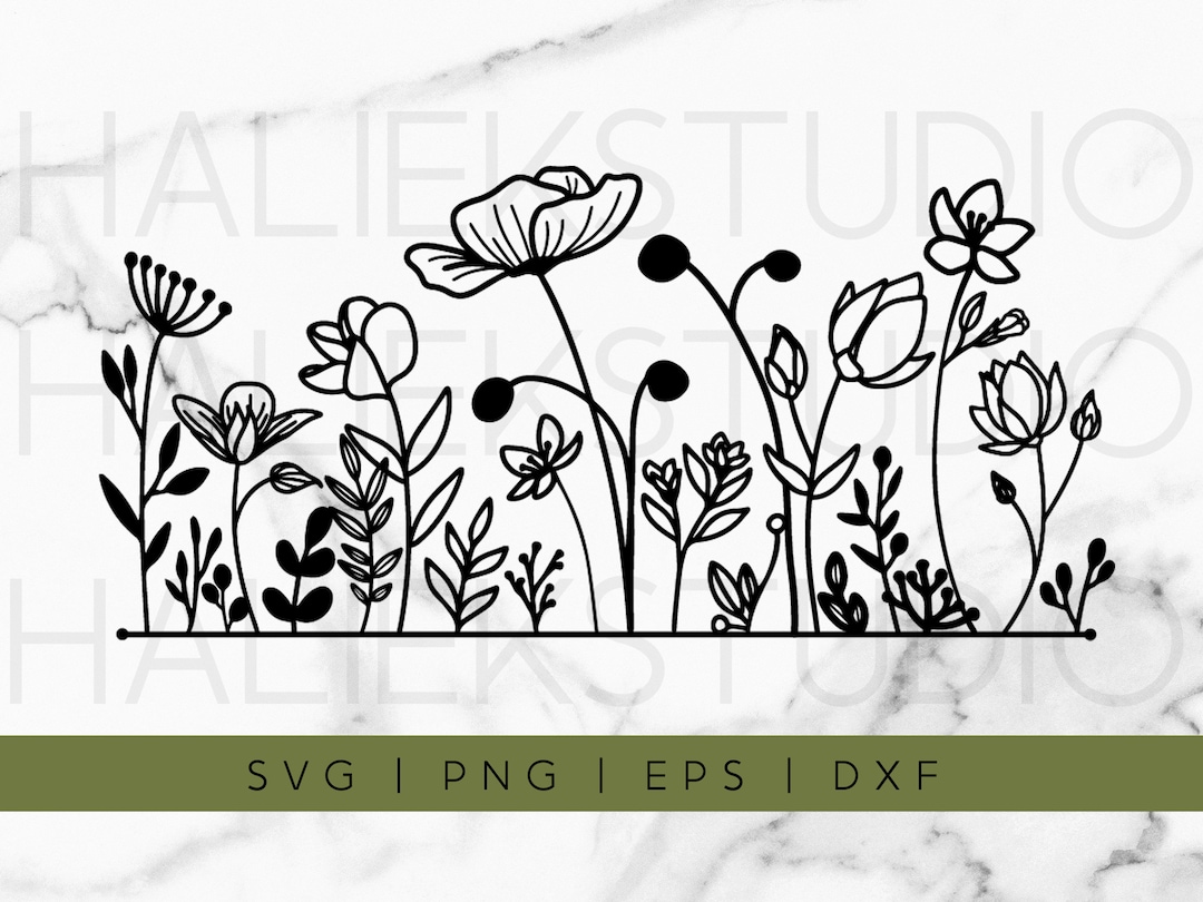 Wildflower Floral Border SVG: Flower Frame Cut File (digital Download ...