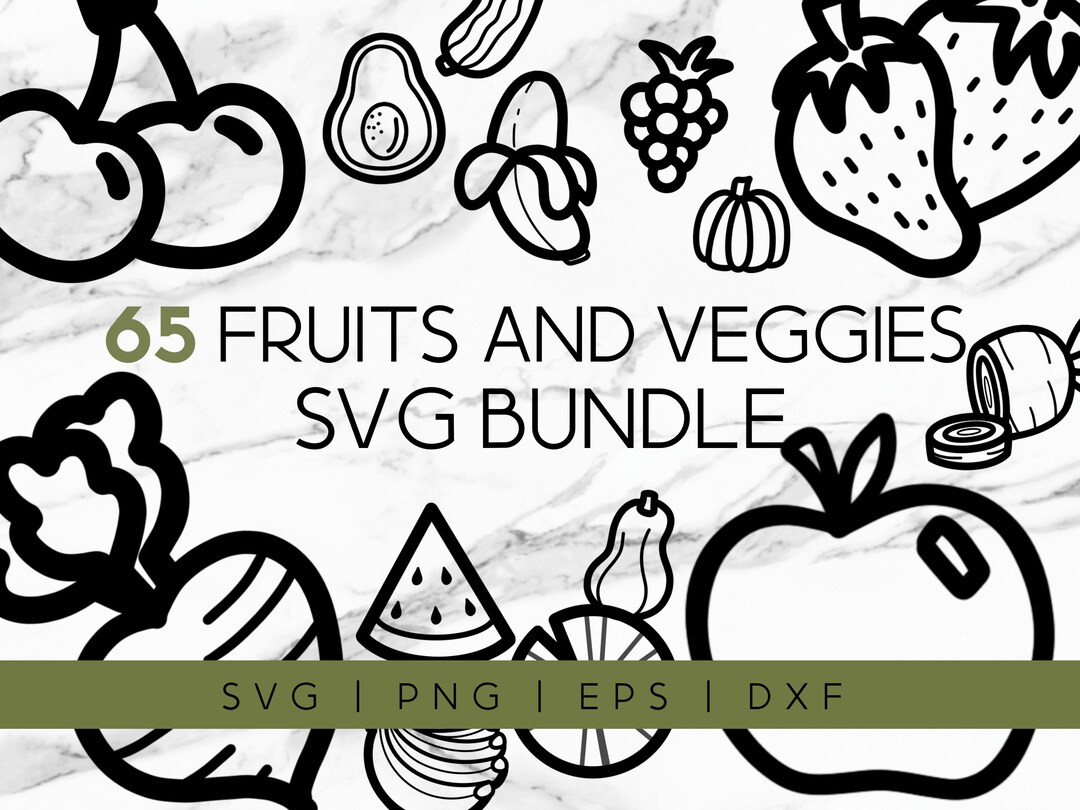65 Doodle Fruit & Veggie SVG Bundle: Kawaii Clip Art (digital Download ...