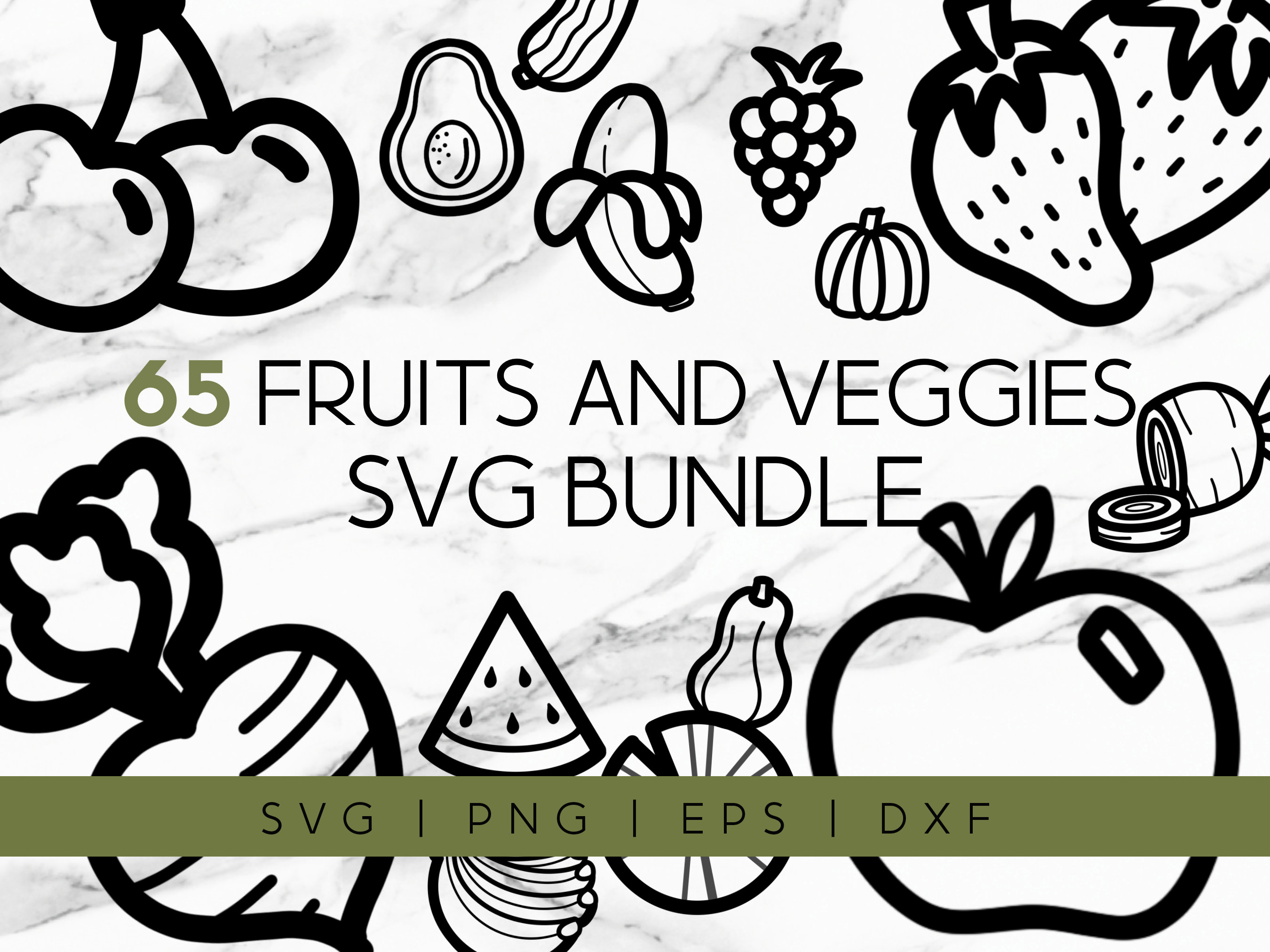 65 Doodle Fruit and Veggie Svg Bundle Cute Kawaii Fruit and Veggie Clip ...