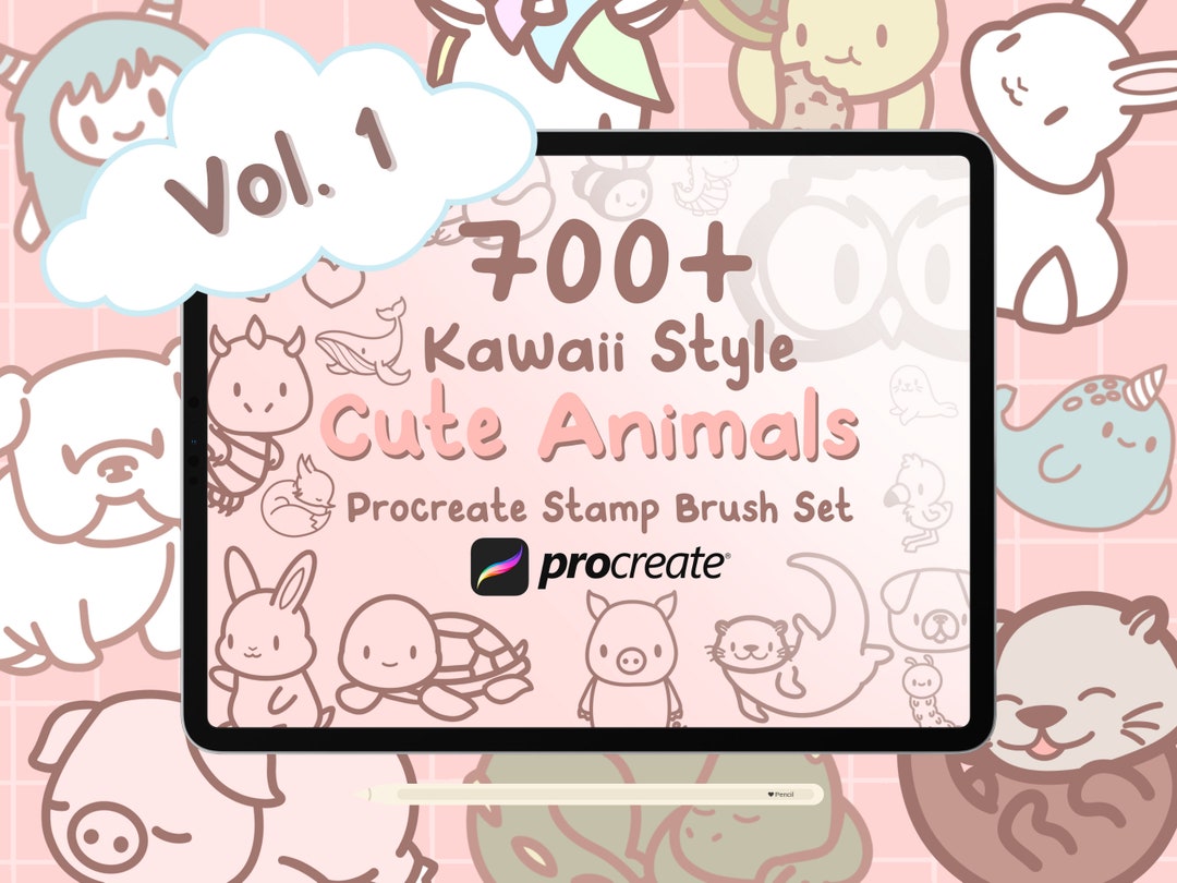 700+ Procreate Animals Stamps, Cute Kawaii Procreate Stamps, Procreate ...