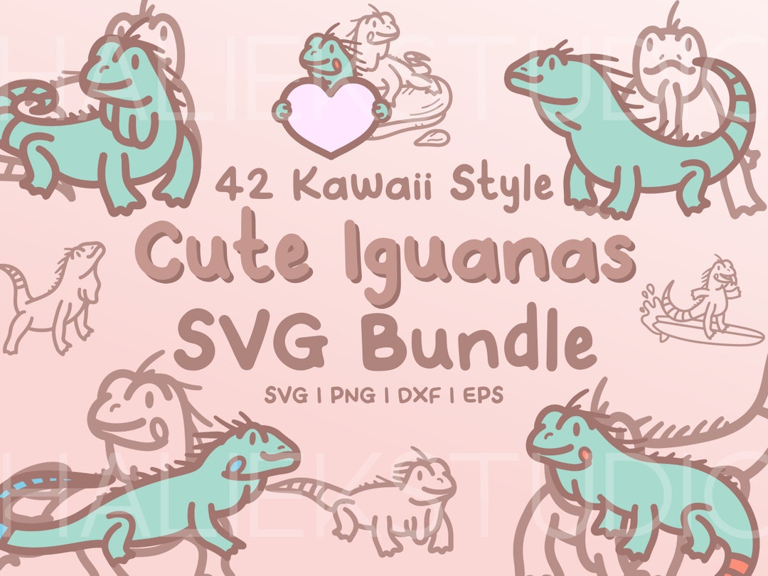 42 Cute Iguanas SVG Bundle - Cute Kawaii or Chibi Iguanas Images in SVG ...