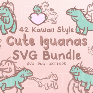 42 Cute Iguanas SVG Bundle - Cute Kawaii or Chibi Iguanas Images in SVG ...