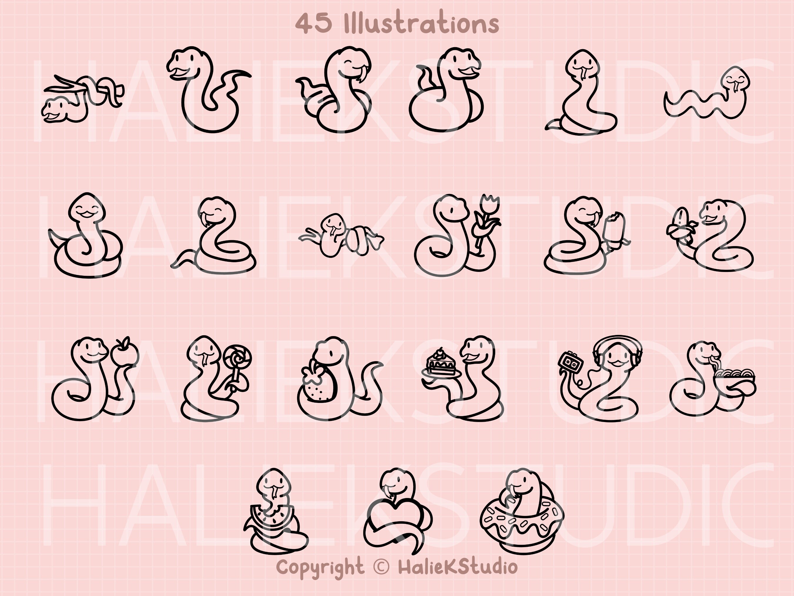 45 Cute Snakes SVG Bundle Cute Kawaii or Chibi Snake Images in SVG, Png ...