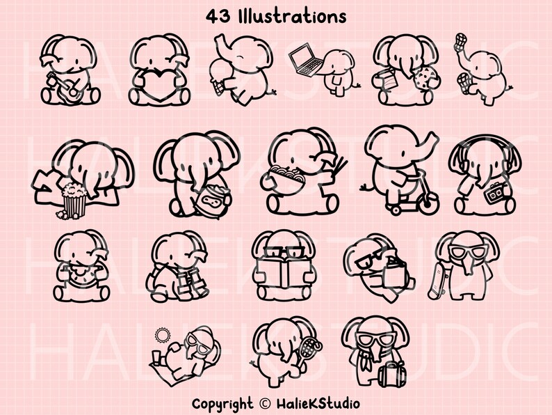 43 Cute Elephants SVG Bundle Cute Kawaii or Chibi Elephants Images in ...
