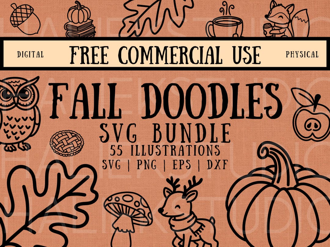 55 Fall Doodle SVG Bundle - Fall Themed Doodle Art Images - With Free ...