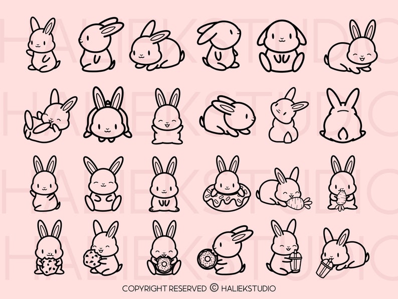 44 Cute Bunnies Svg Bundle - Cute Kawaii or Chibi Bunny Images in SVG ...