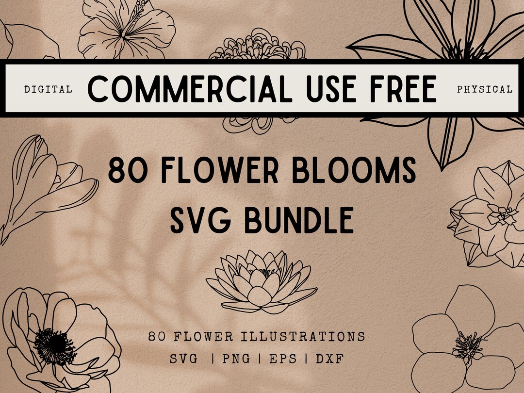 80 Flower Blooms Svg Bundle - Botanical Line Art in SVG, Png, Dxf, or ...
