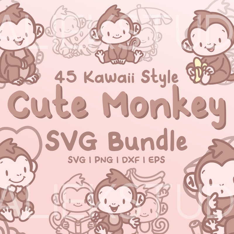 Monkey Chibi Svg - Etsy