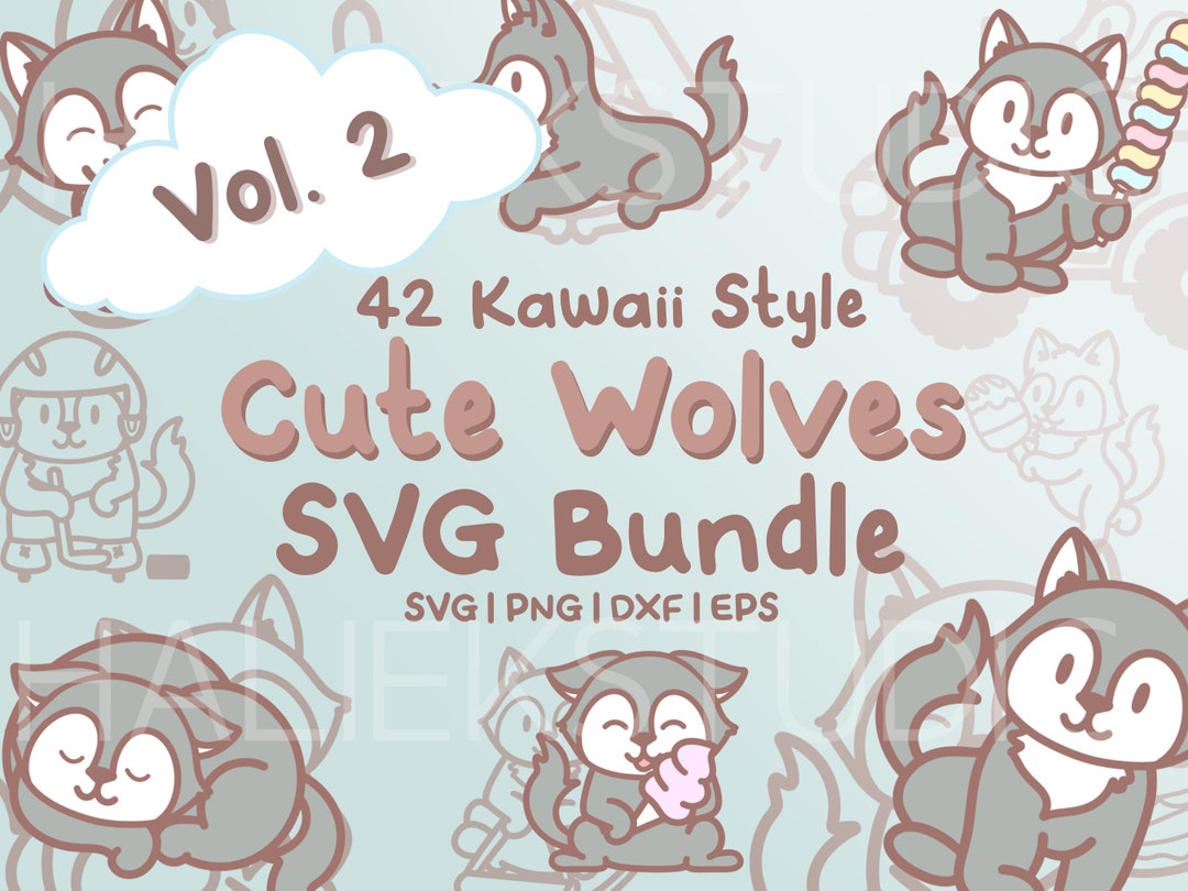 42 Cute Wolves Vol. 2 Svg Bundle - Cute Kawaii or Chibi Wolf Images in ...