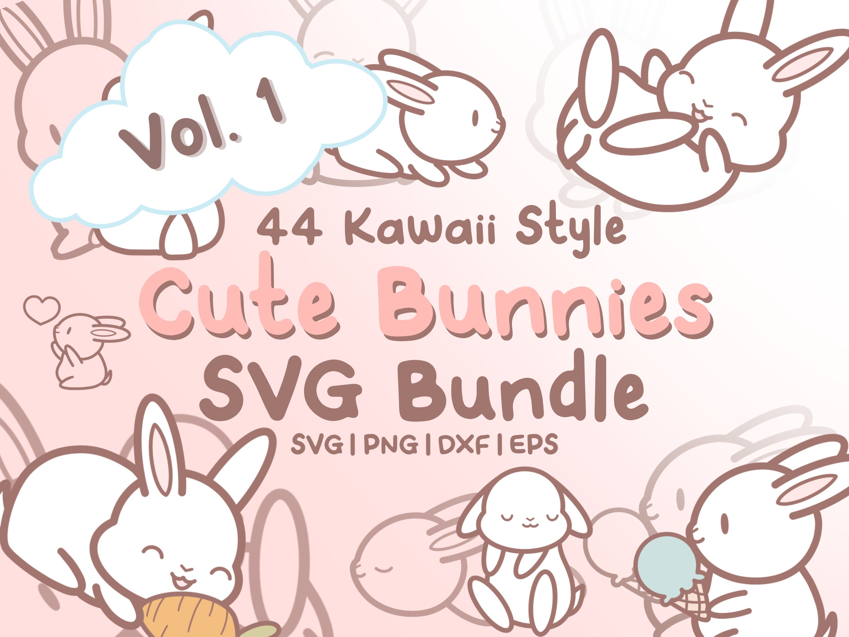 44 Cute Bunnies Svg Bundle Cute Kawaii or Chibi Bunny Images in SVG ...