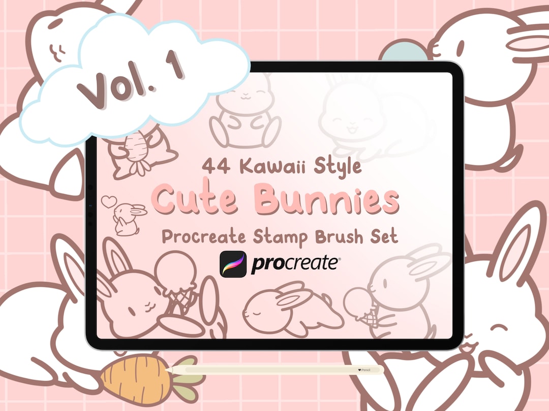 44 Procreate Cute Bunnies, Cute Kawaii Procreate Stamps, Procreate Cute ...
