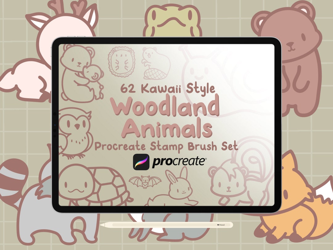 62 Procreate Woodland Animals Procreate Stamps Brush Set - Cute Kawaii ...