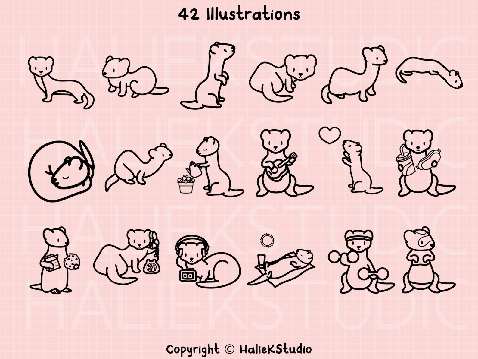 42 Ferrets and Weasels Svg Bundle - Cute Kawaii or Chibi Ferret and ...