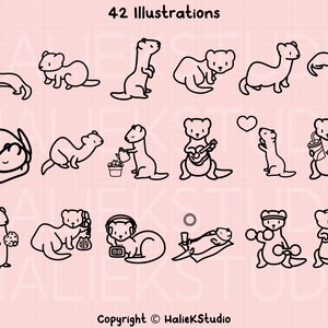 42 Ferrets and Weasels Svg Bundle - Cute Kawaii or Chibi Ferret and ...