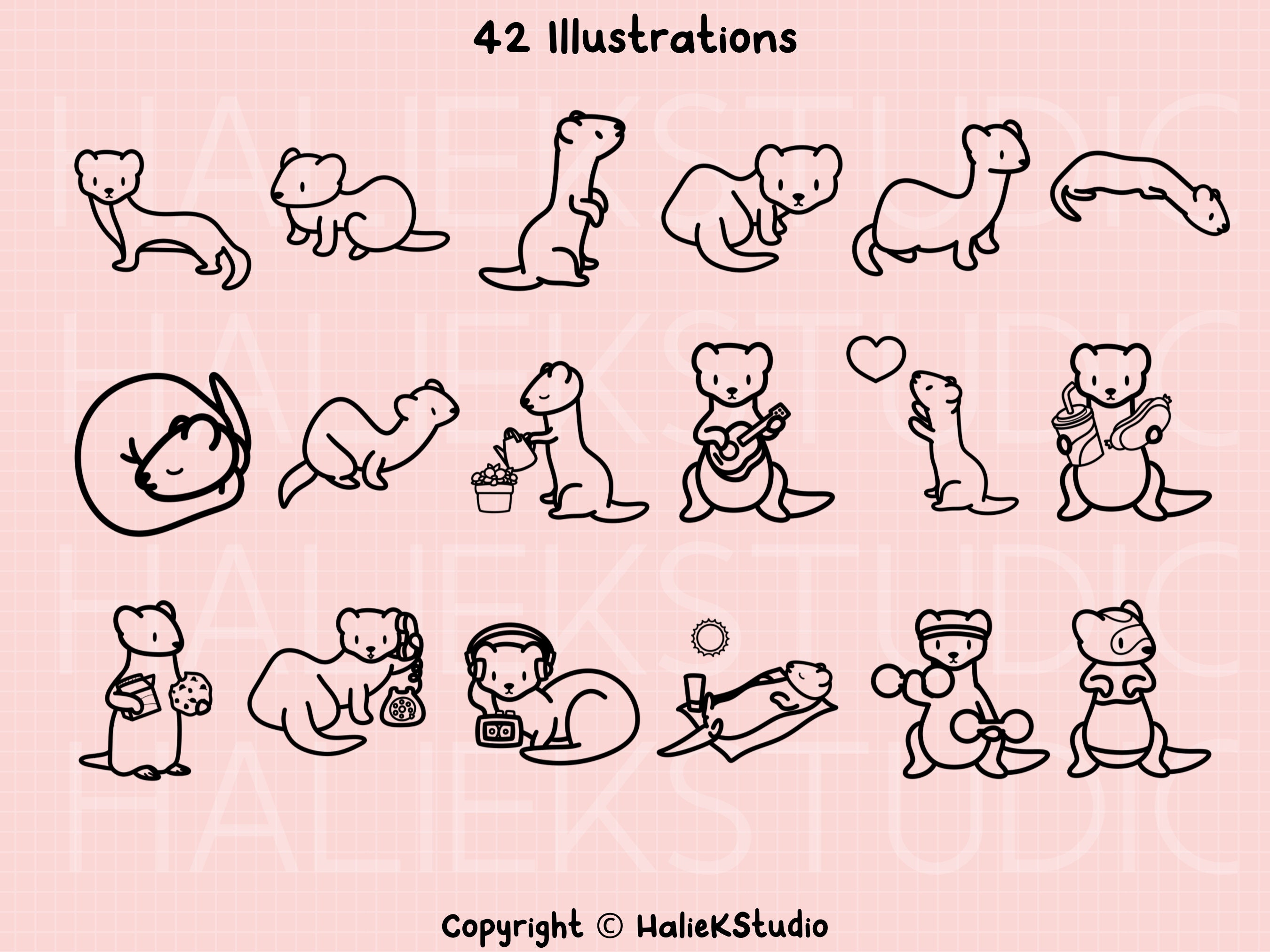 42 Ferrets and Weasels Svg Bundle - Cute Kawaii or Chibi Ferret and ...