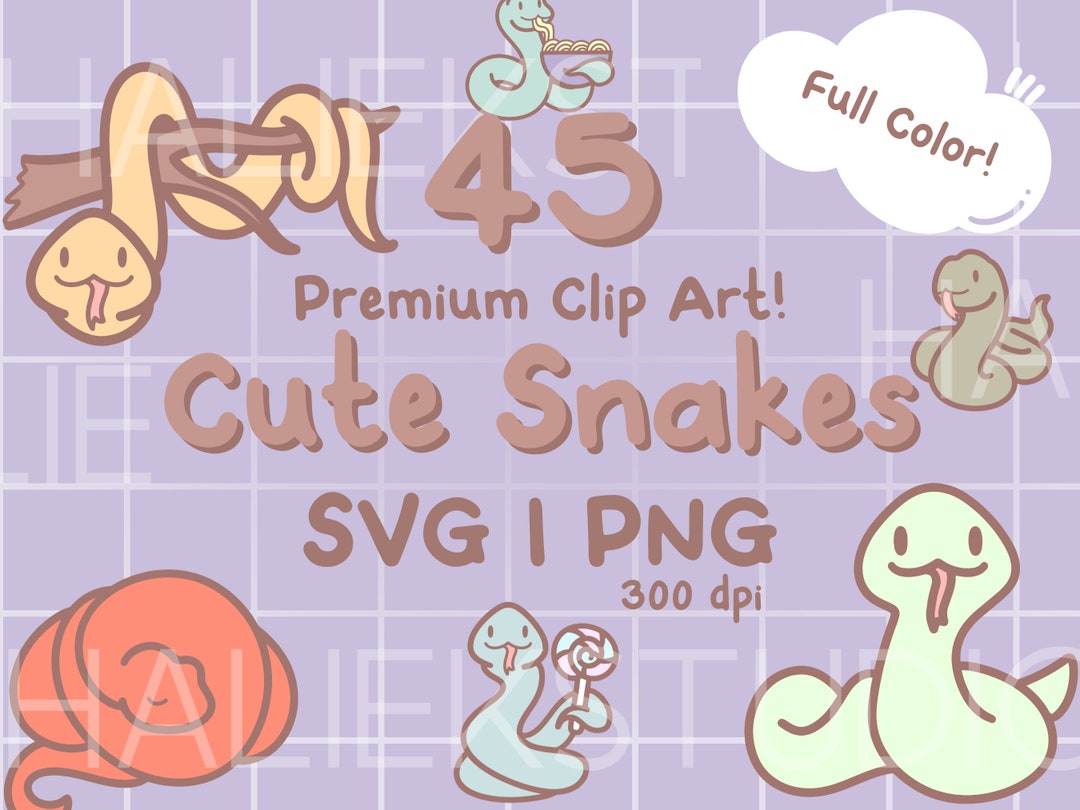 45 Cute Snakes Premium Clip Art Bundle - Cute Kawaii or Chibi Full ...