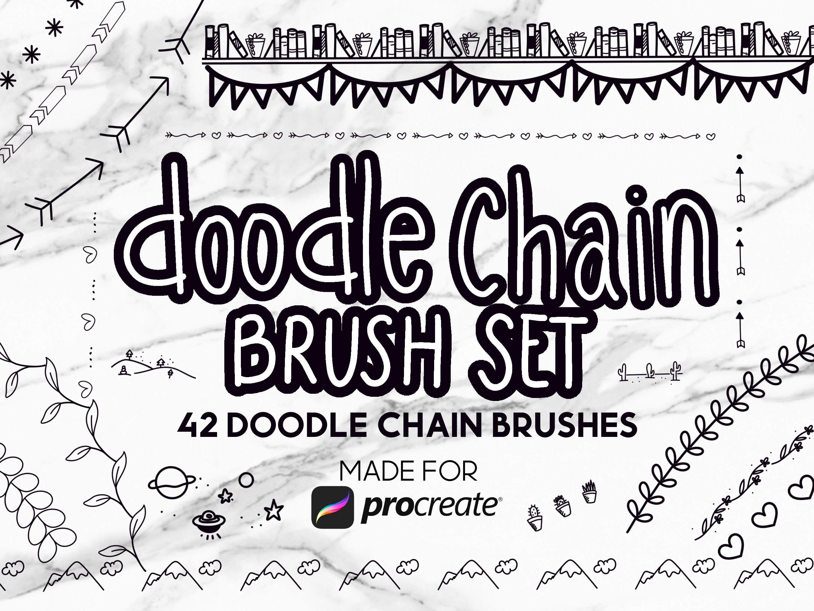 Doodle Chain Brush Set for Procreate 42 Hand Drawn Doodle - Etsy
