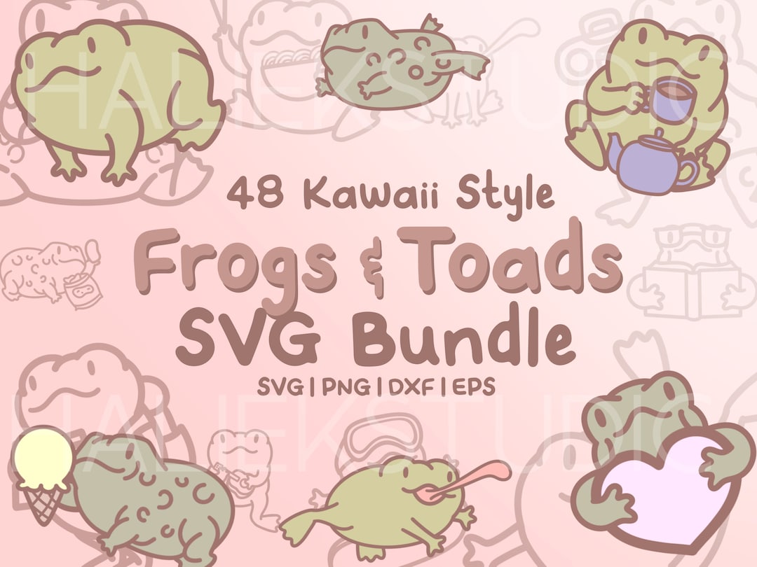 48 Cute Frog and Toads SVG Bundle - Cute Kawaii or Chibi Frog and Toad ...