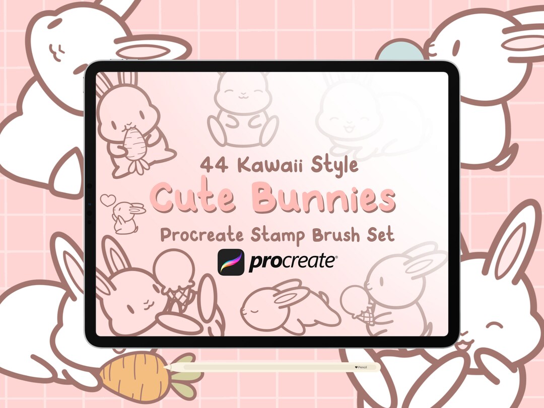 44 Procreate Cute Bunnies Cute Kawaii Procreate Stamps - Etsy