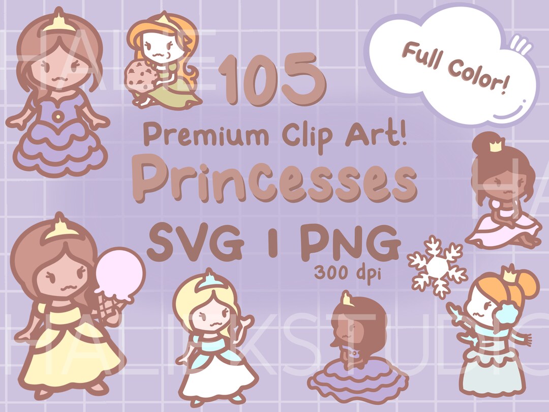 105 Cute Princesses Premium Clip Art - Cute Kawaii or Chibi Full Color ...