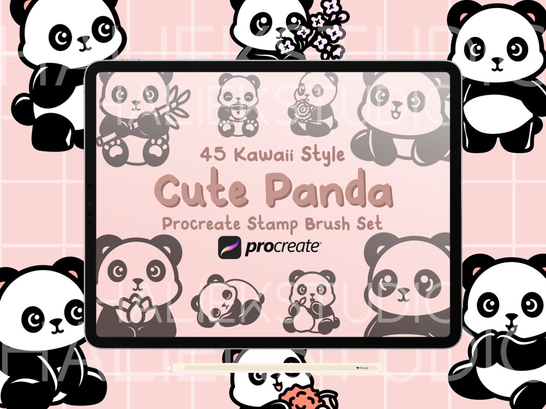 45 Pandas Procreate Stamps Brush Set - Cute Kawaii Style Procreate ...