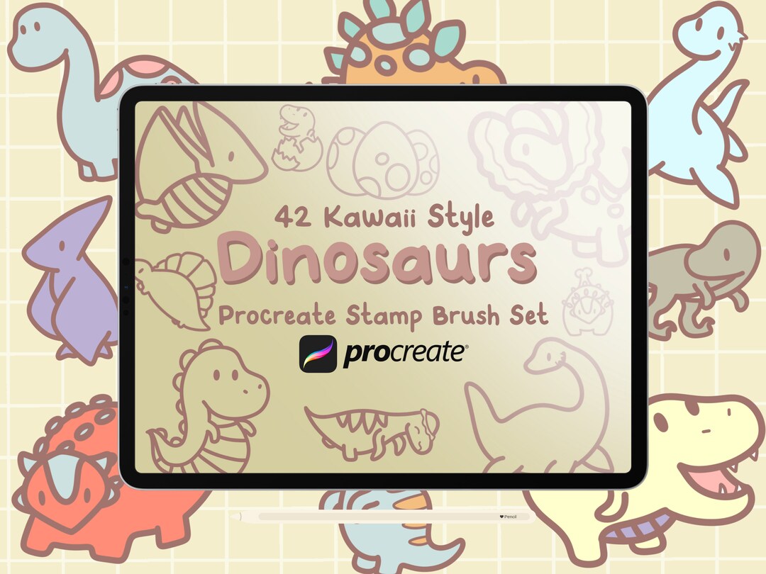 42 Procreate Dinosaurs Stamps Brush Set - Cute Kawaii Procreate Brushes ...