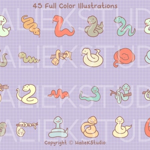 45 Cute Snakes Premium Clip Art Bundle - Cute Kawaii or Chibi Full ...
