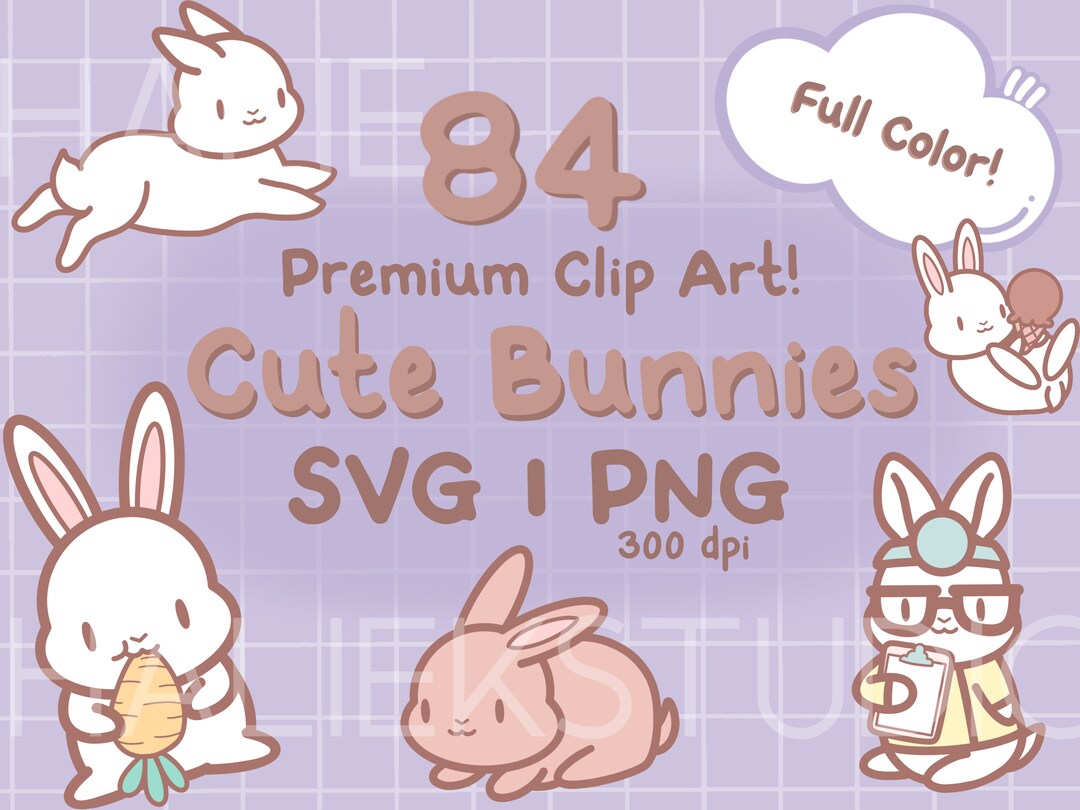 84 Cute Bunnies Premium Clip Art - Cute Kawaii or Chibi Full Color ...