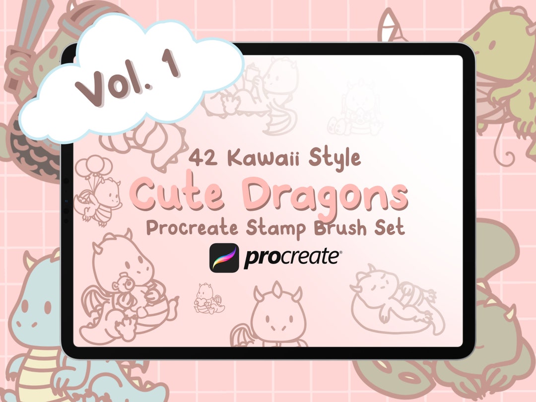 42 Procreate Cute Dragons Vol. 1 Stamps Brush Set - Cute Kawaii Style ...