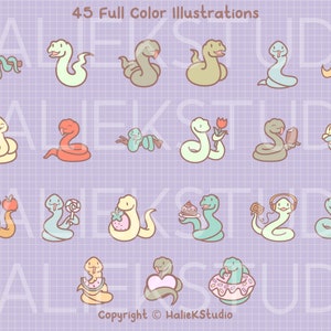 45 Cute Snakes Premium Clip Art Bundle - Cute Kawaii or Chibi Full ...