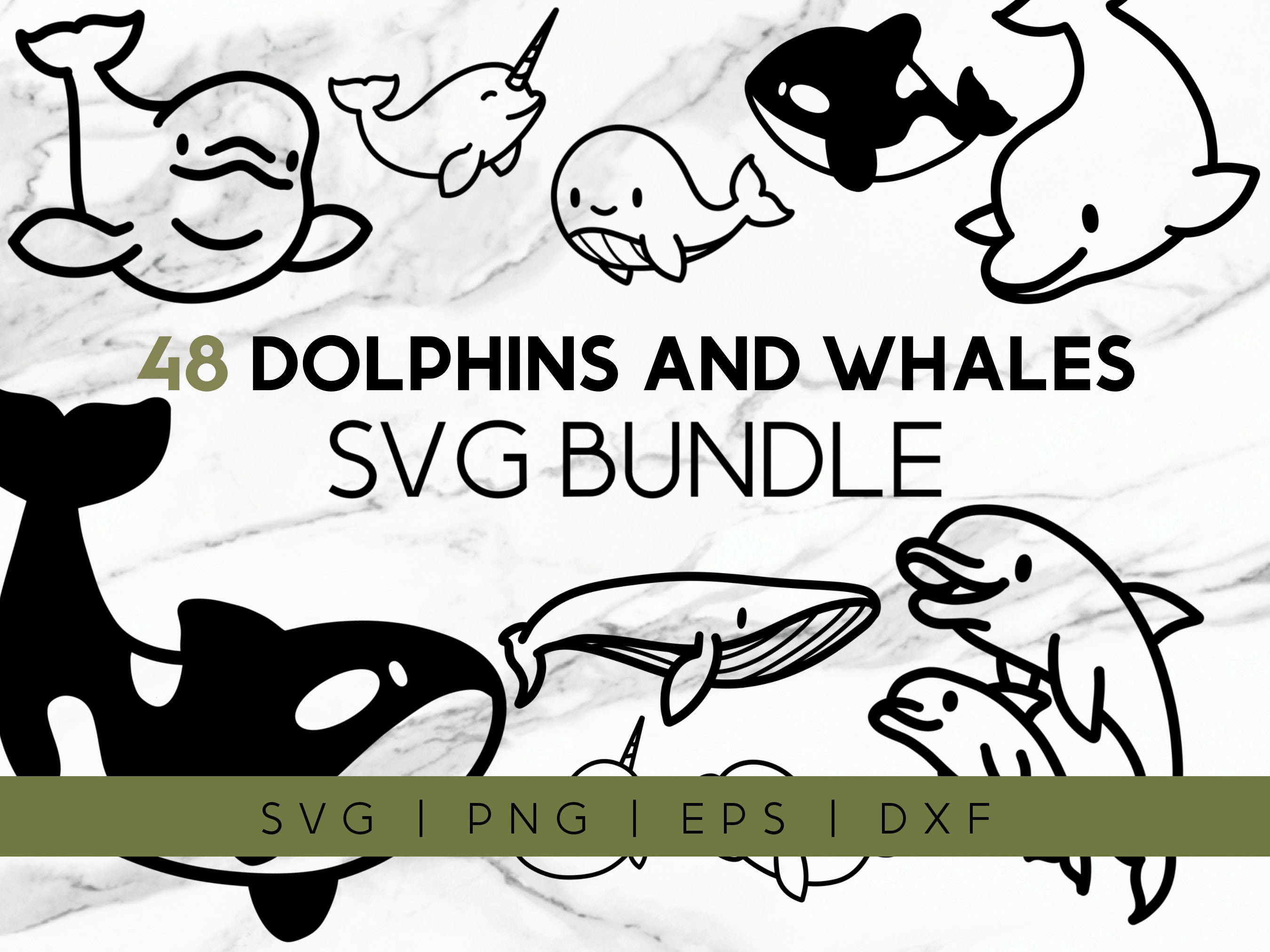 48 Dolphins and Whales Svg Bundle Cute Kawaii or Chibi - Etsy