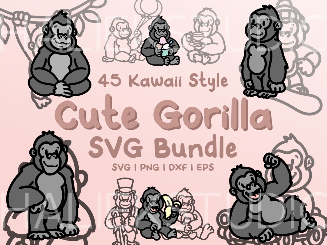 45 Gorillas SVG Bundle - Cute Kawaii or Chibi Gorillas Images in SVG ...