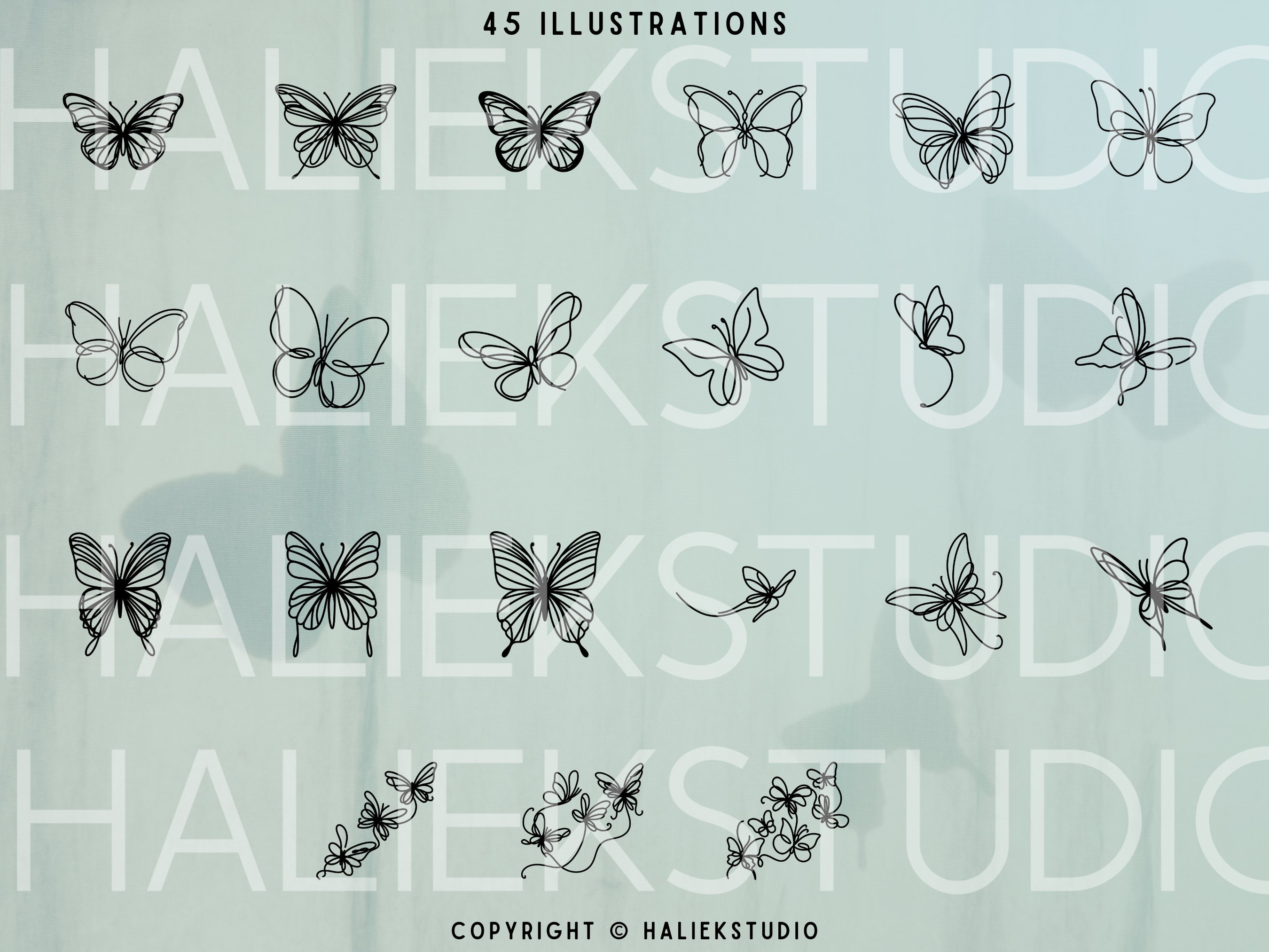 45 Line Art Butterfly Svgs: Continuous Monoline Clip Art (digital ...