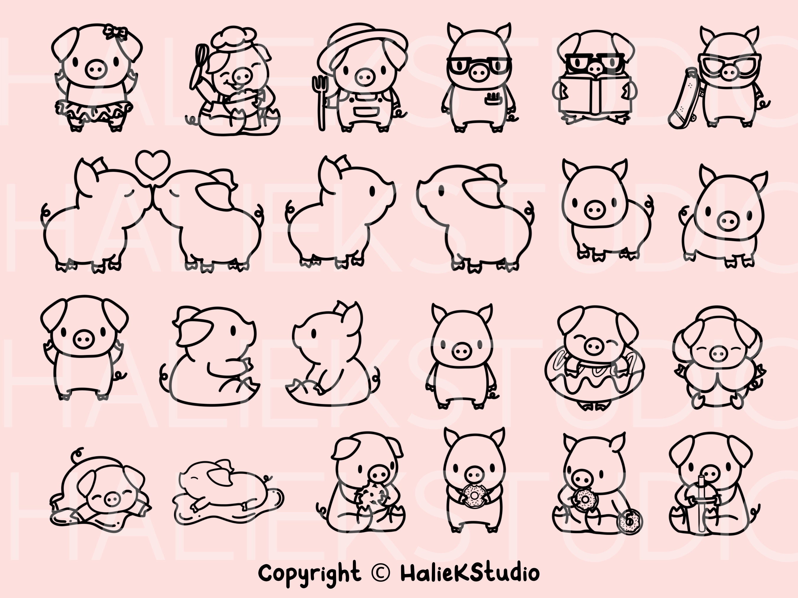 Cute Pig SVG Bundle – 42 Kawaii Chibi Images (digital Download) - Etsy