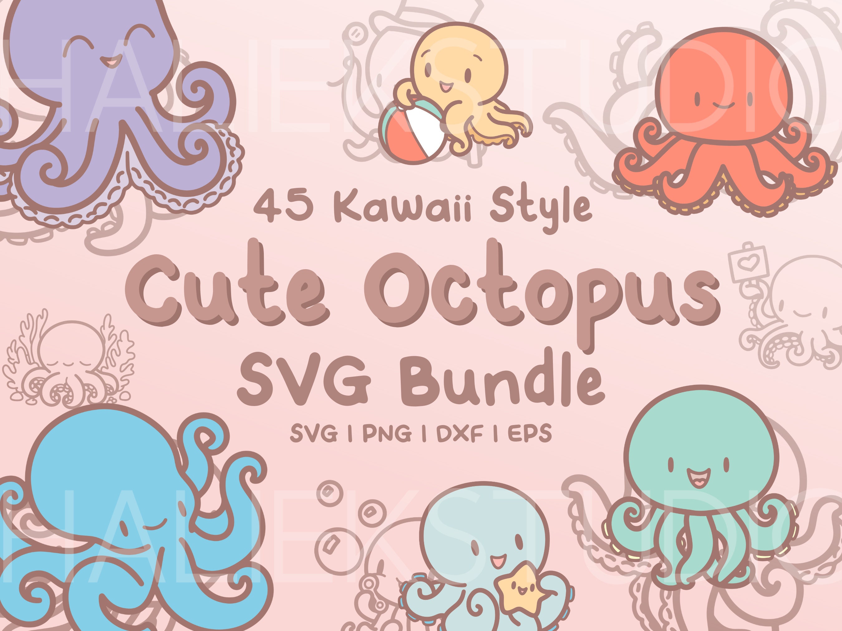 45 Octopus SVG Bundle Cute Kawaii or Chibi Octopus Images in SVG, Png ...