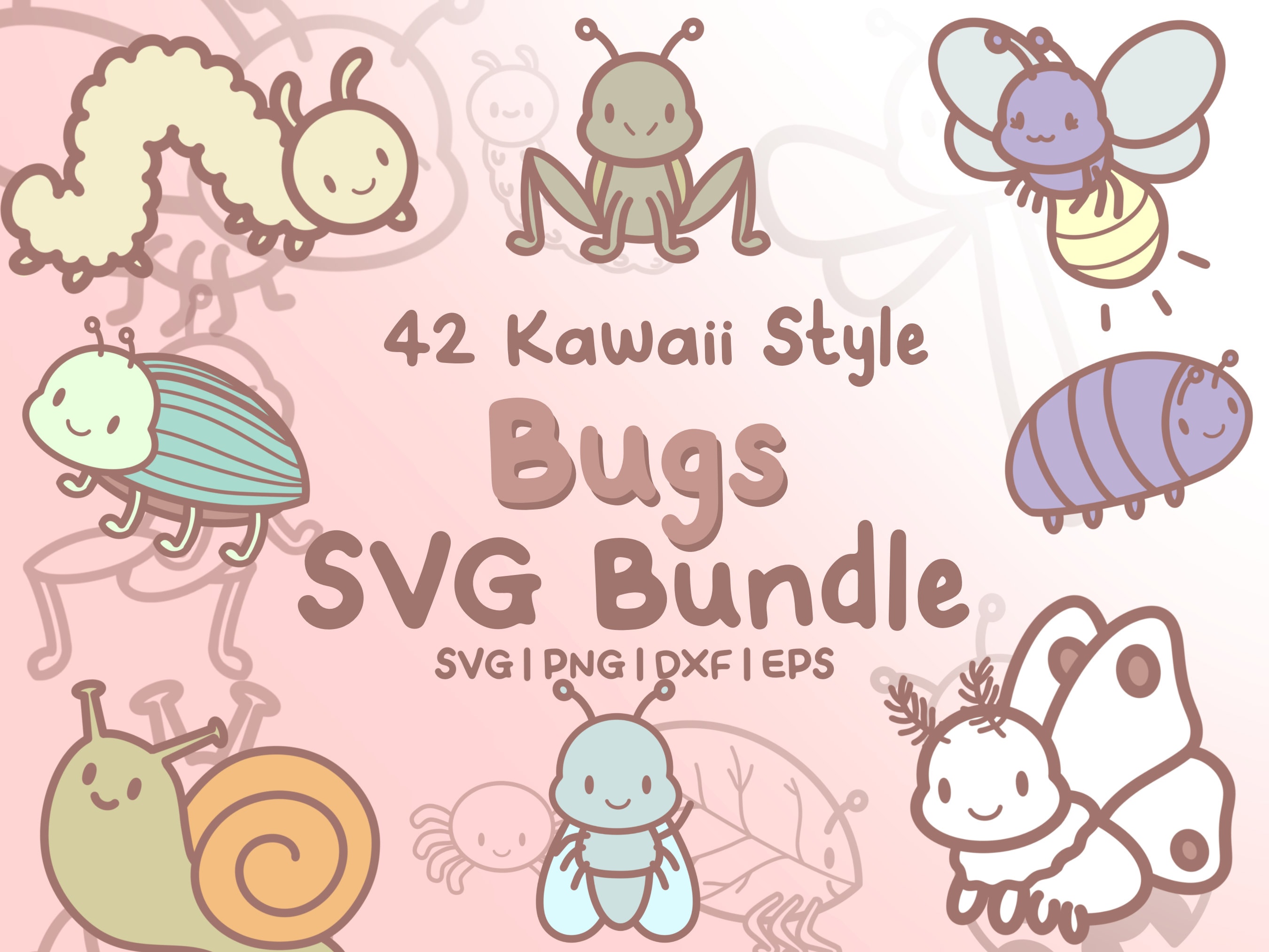 42 Bugs Svg Bundle Cute Kawaii Style Bugs/insects Images in - Etsy